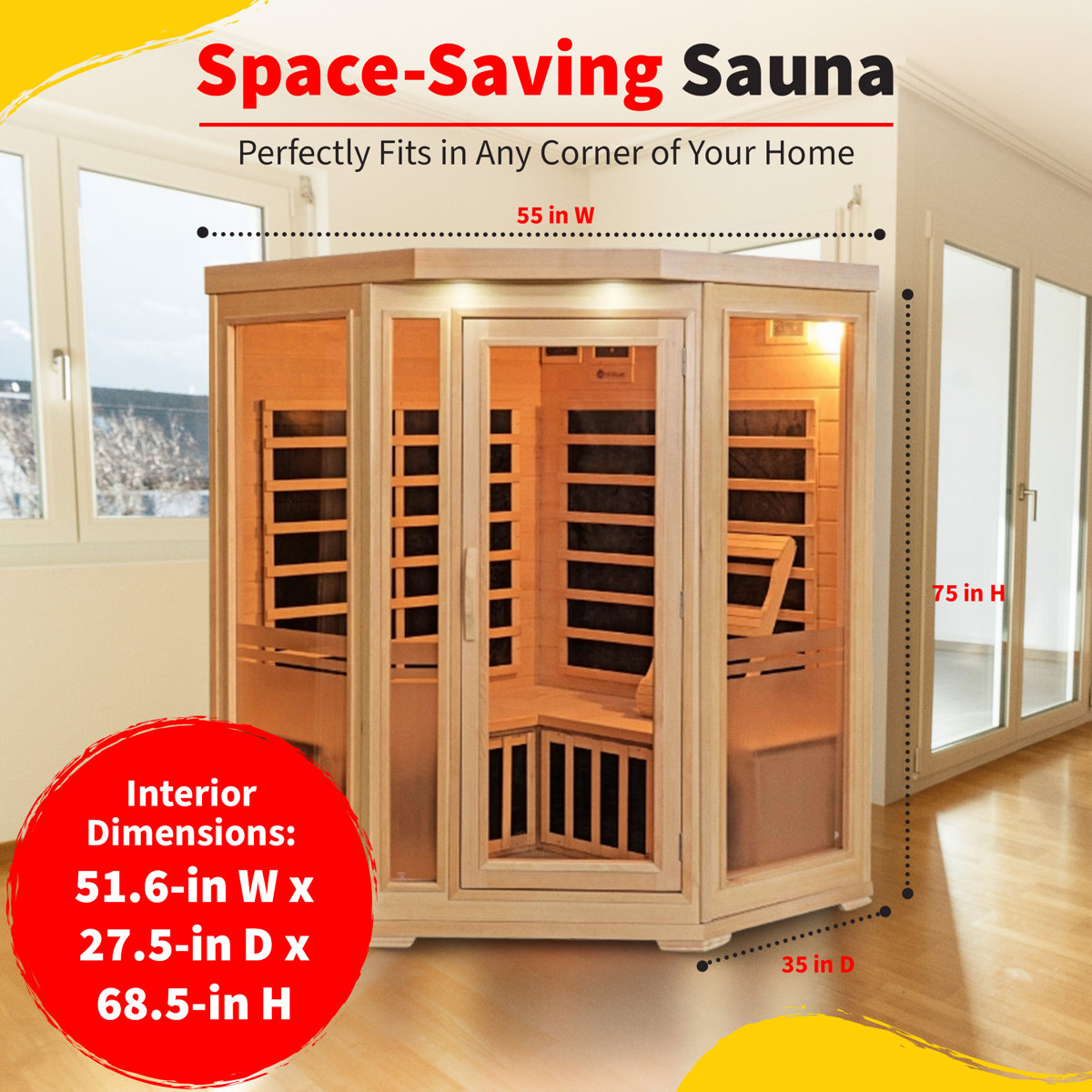 Heatwave Sonoma 3-Person Hemlock Infrared Corner Sauna with 7 Carbon Heaters & Reviews | Wayfair